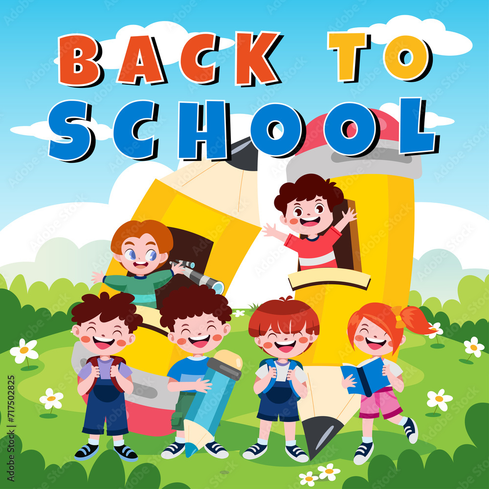 back to school background with students Stock Illustration | Adobe Stock