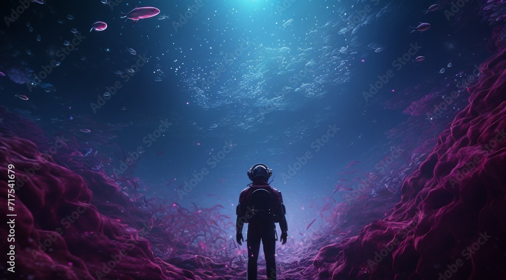 Astronaut diving digital art. a scuba diving underwater with a man ...