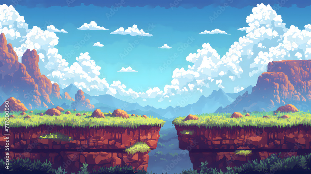meadow hill terrain in blue sky in pixel art game style, pixel art game ...