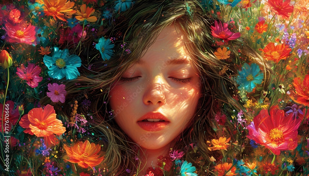 Illustration Stock Flower Power: A Flower-Filled Face for the Month of ...