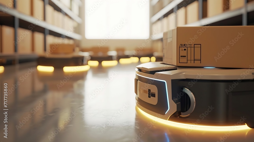 Generative AI : Future Technology 3D Concept: Automated Retail Warehouse AGV Robots with ...