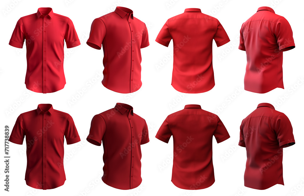 2 Set of cherry red maroon, button up short sleeve collar shirt front ...
