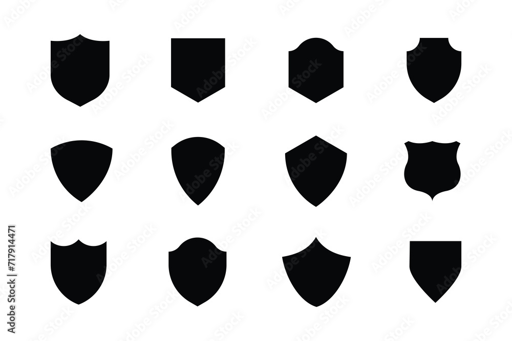 Shield icon set in vintage style. Protect shield security line icons ...