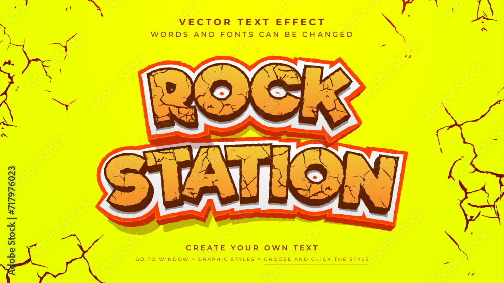 Vector Editable 3D rock stone text effect. Cracked stone graphic style ...
