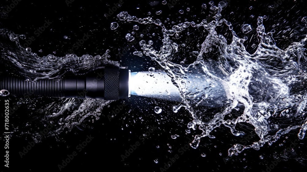 Travel Flashlight Outdoor Gear in water splashes on the black ...