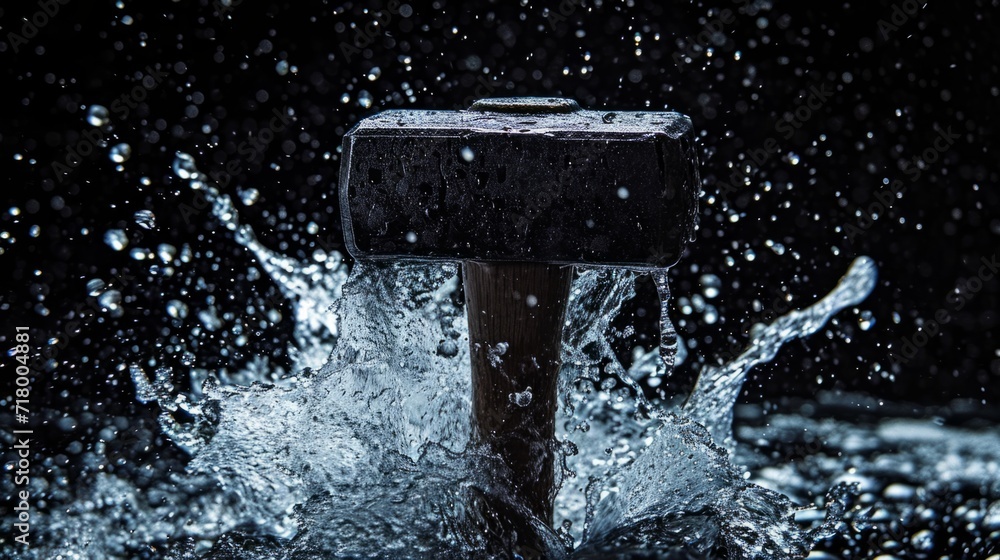 Versatile Hammer Construction Tool in water splashes on the black ...