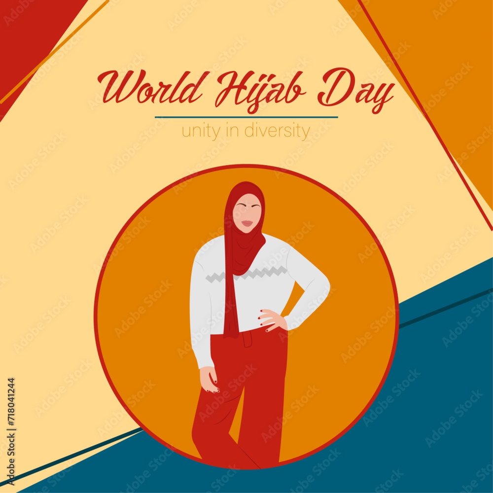 Happy world hijab day celebration poster, Muslim hijab girl wearing a ...