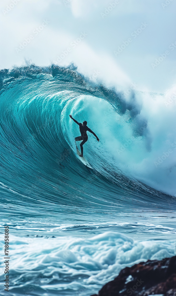Surfer riding big wave on the ocean Stock Photo | Adobe Stock