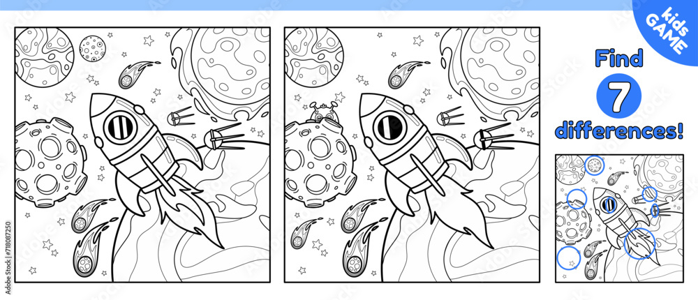 Kids space game Find 7 differences. Outline puzzle for children. Spot ...