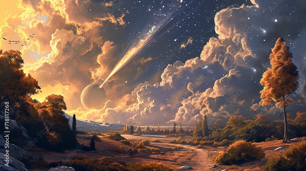 The Celestial Pathway: A Majestic Comet Trail Illuminating the Bridge ...