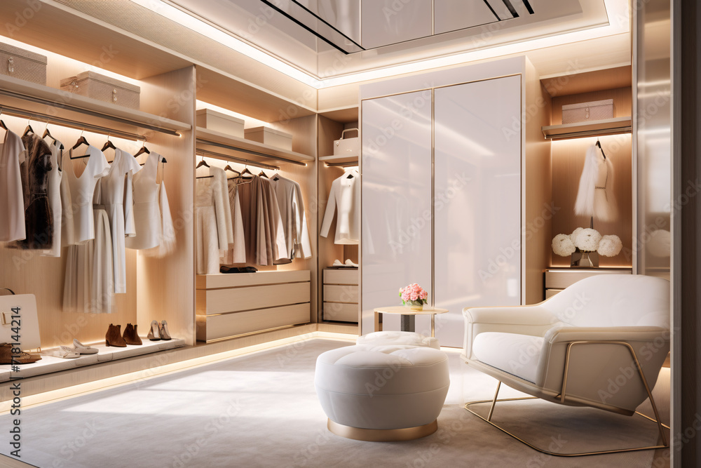 Modern luxury stylish white walk in closet feminine dressing room ...