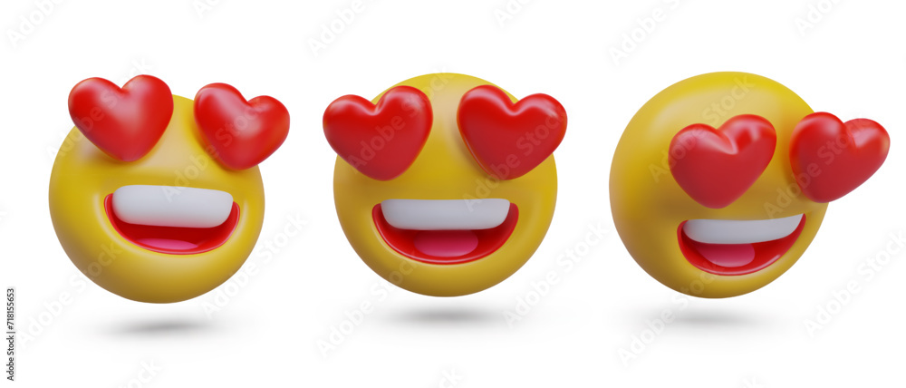 Set of emoticons in love with hearts instead of eyes. Adoration ...