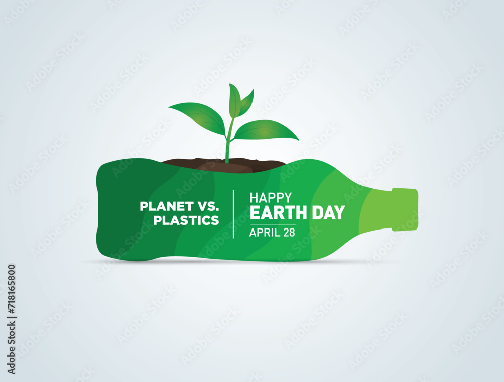 Planet vs. Plastics , Earth day 2024 concept vector tree background. A ...