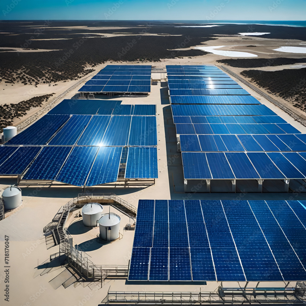 Solar-Powered Desalination Plants: A coastal landscape featuring ...