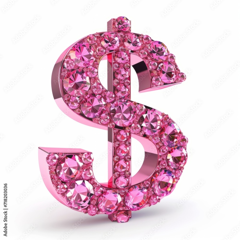 Pink Sapphire Crystal Dollar Sign on White Background. Photorealistic ...