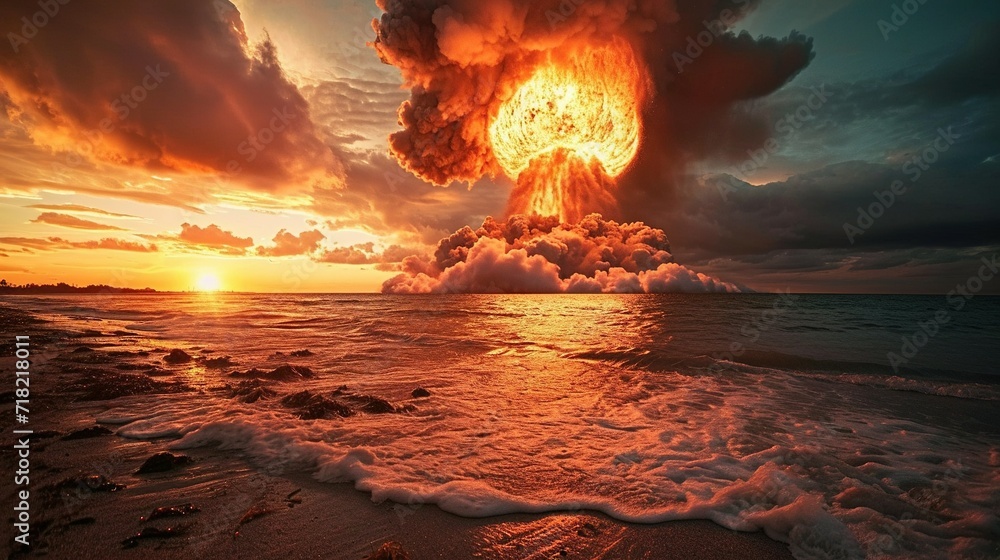 Nuclear explosion scene, big nuclear explosion. Created with Generative ...