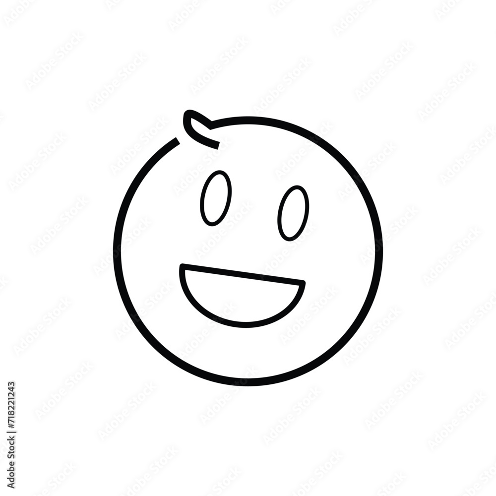 Happy smile line icon. Cheerful emoji outline label. Laughing emoticon ...