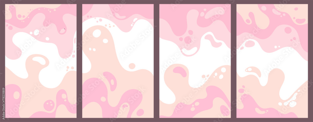 Melting ice cream or milk shake backgrounds with liquid splashes. Fluid ...