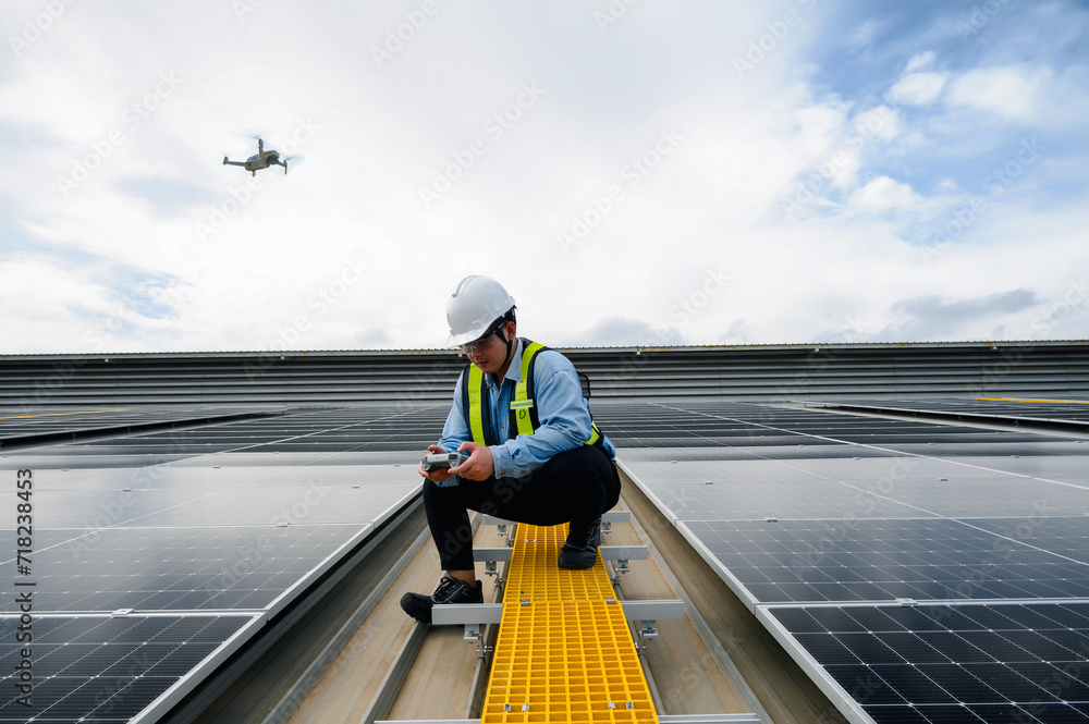 Energy Engineer using Drone Technology for inspection work of Solar ...