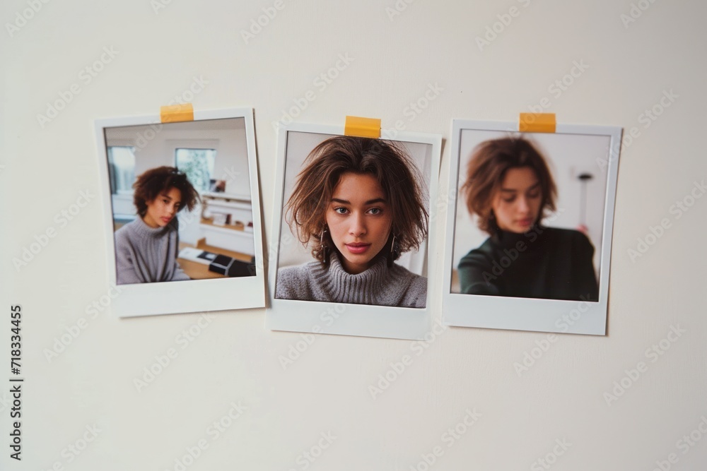 Three Polaroid photos depicting a young professional in different work ...