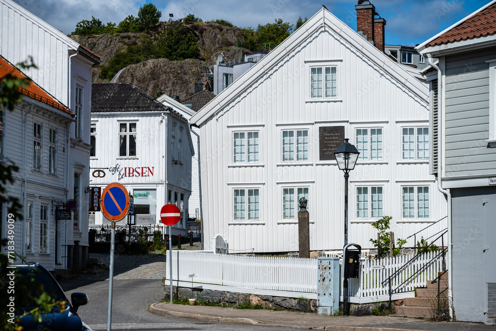 Grimstad, Norway - August 27 2023: Ibsenhuset is a museum dedicated to ...
