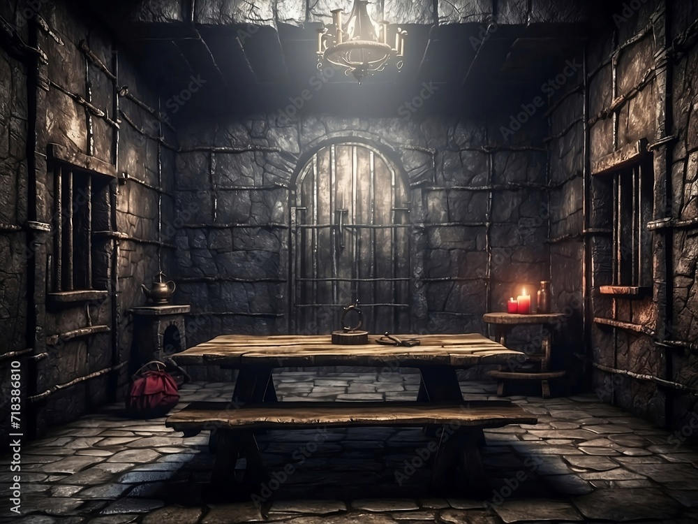 Underground old medieval dungeon jail cells, fantasy aventure tabletop ...