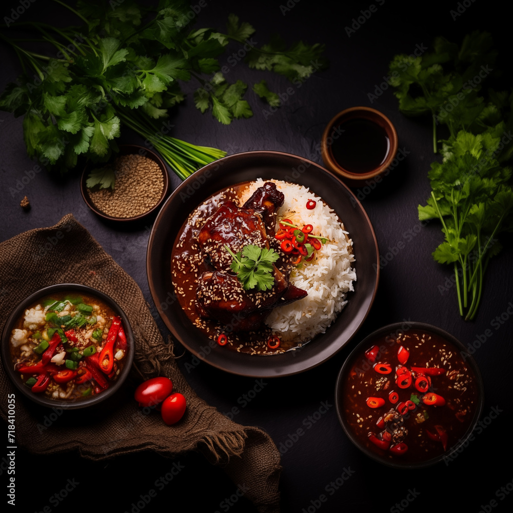 Mole dish containing Rich sauce made with chili peppers, chocolate, and ...