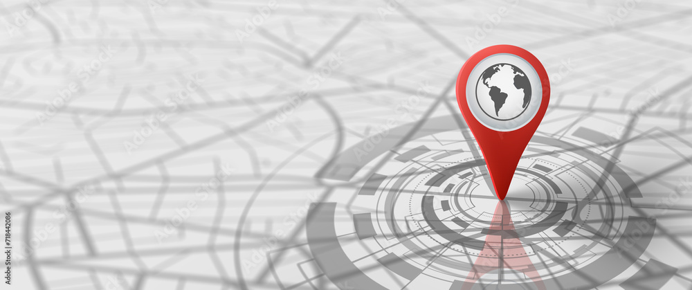 GPS Navigation Street Map with Pin icon on routes. Map and pin marker ...