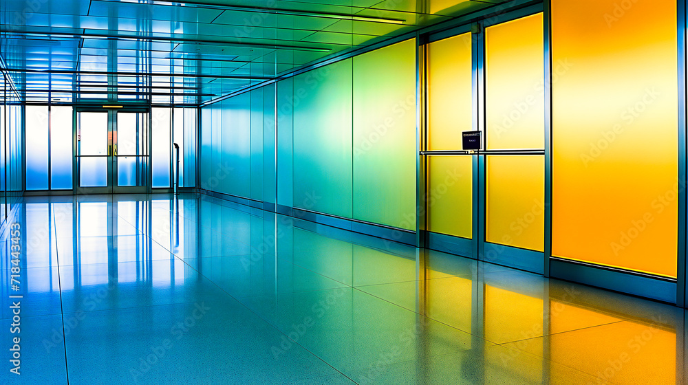 An abstract and modern interior design with colorful lights, creating a ...