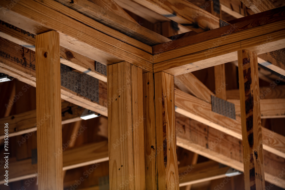 Стоковое фото «Roof building. Standard timber framed building with roof ...