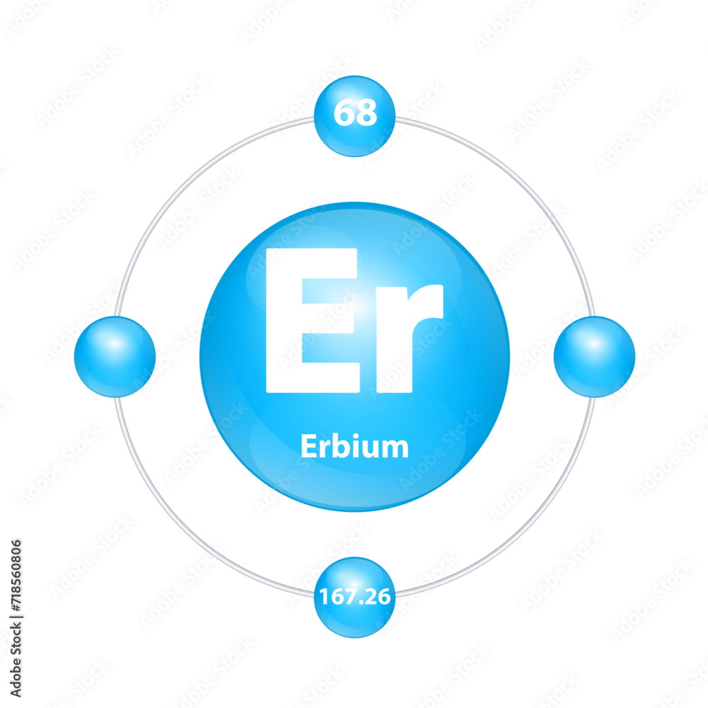 Erbium (Er) Icon structure chemical element round shape circle light ...