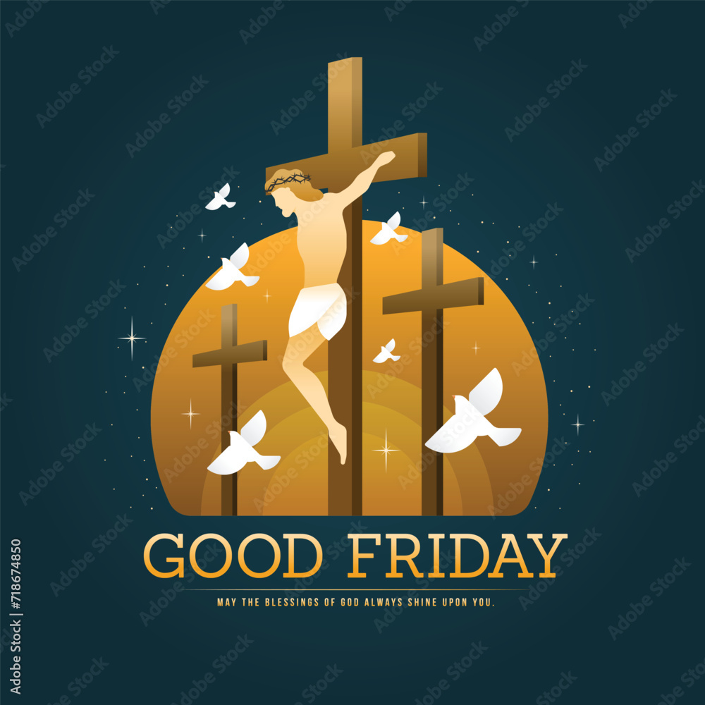 Good friday - Jesus christ turn sideways crucified and three cross with ...