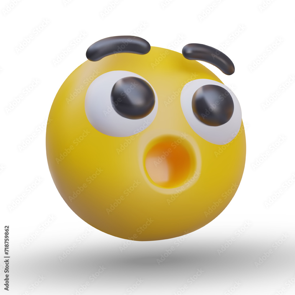 Shocked, astonished 3D emoticon with staring eyes and wide open mouth ...