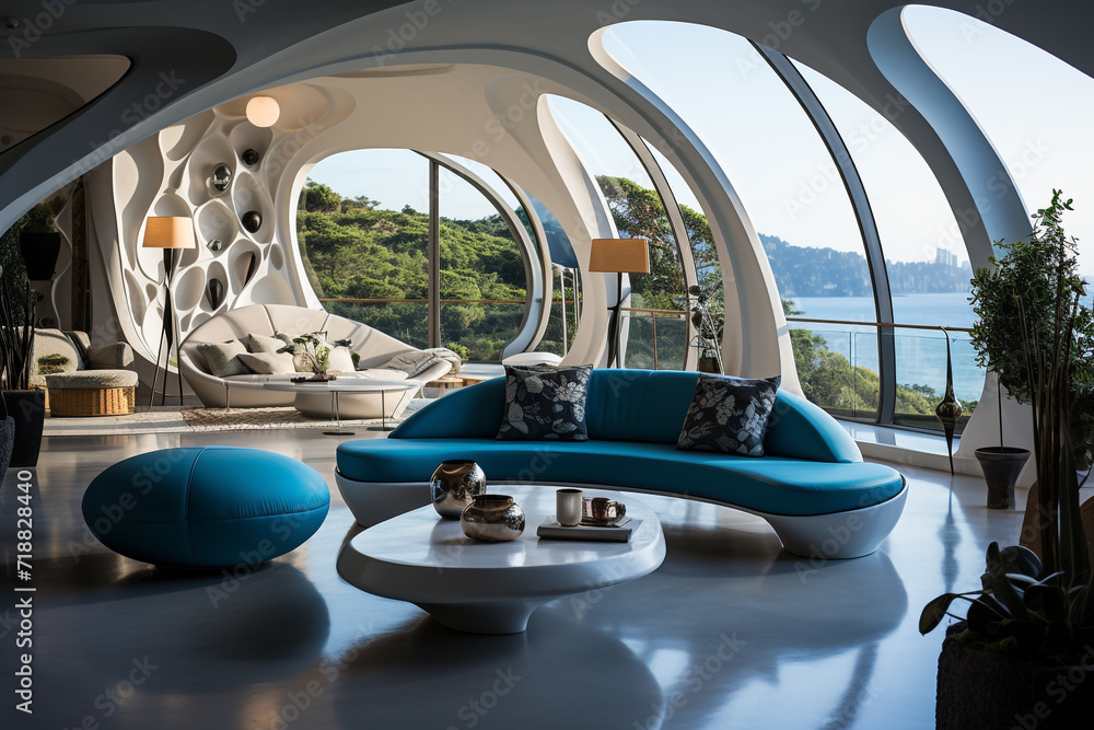 Beautiful modern Futuristic bionic forms architecture. Indoor space ...