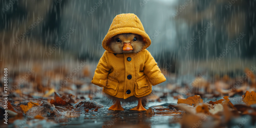 Stock-Illustration „Traurige Ente mit Regenschirm und Regenkleidung im ...