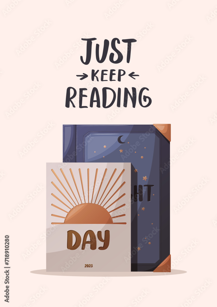 Card design with books and handwritten text. Bookstore, bookshop, book ...