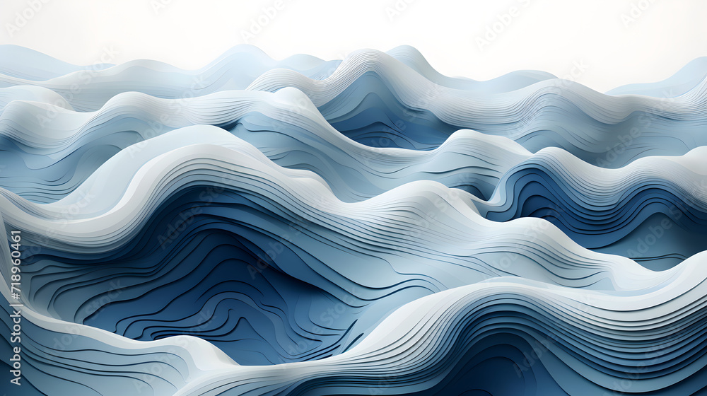 A blue swirl topographic contour ocean, watercolor sea waves ...