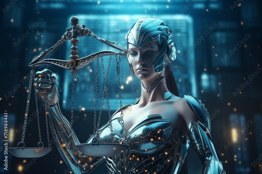 Ilustración de Stock AI judge. AI in image of goddess Themis. Robot or ...