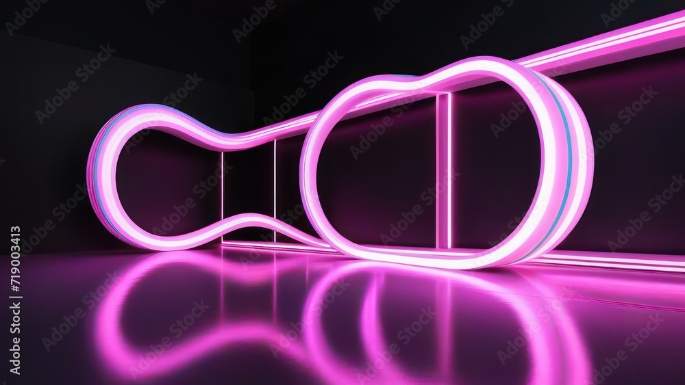3d render. Abstract panoramic background of curvy dynamic neon lines ...