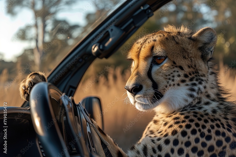 Cheetah Traffic Cop in cop uniform directing traffic with lightning ...
