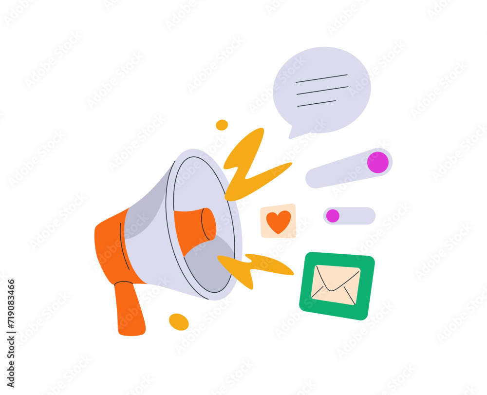Marketing communication, promotion campaign concept. Loudspeaker and ...