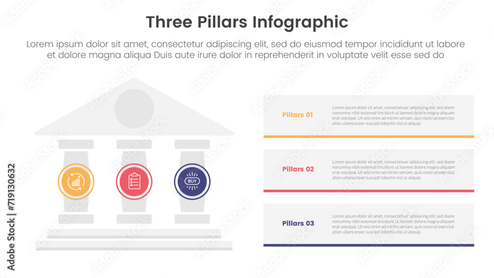 Stock-Vektorgrafik „three pillars framework with ancient classic construction infographic 3 ...