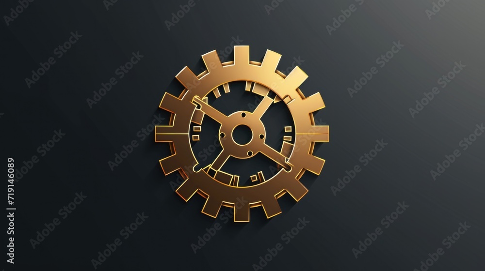 Gold gear icon. gold metal gears and cogs. Mechanism wheels logo ...