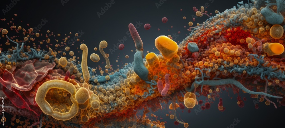 Abstract human microbiome background banner - Close up of microbes ...