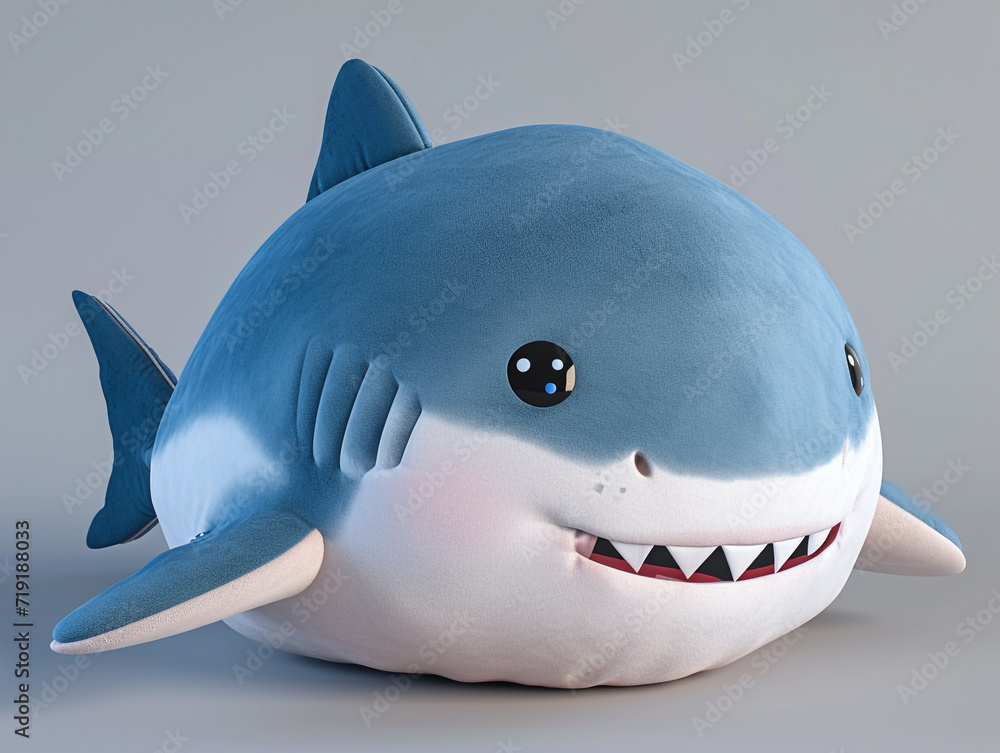 Cute kawaii squishy shark plush toy with realistic texture and visible ...