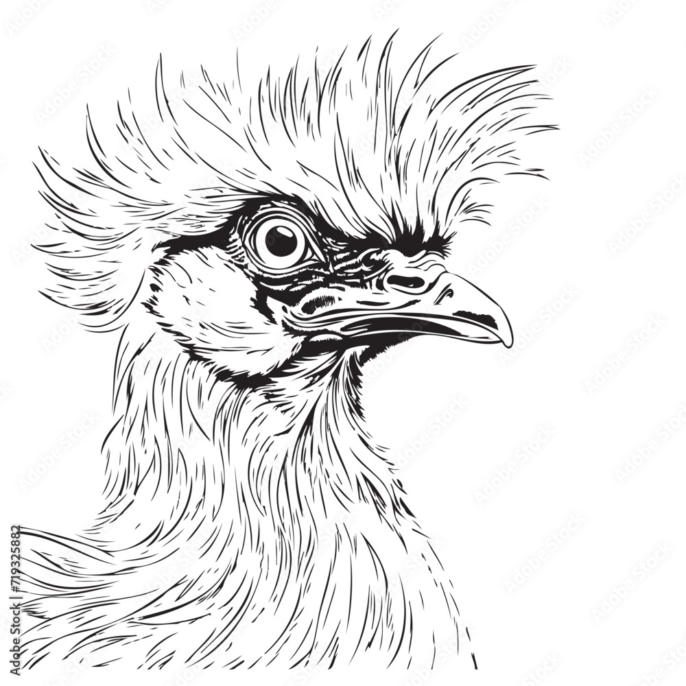 Drawing sketch style illustration of a Silkie, Silky or Chinese silk ...