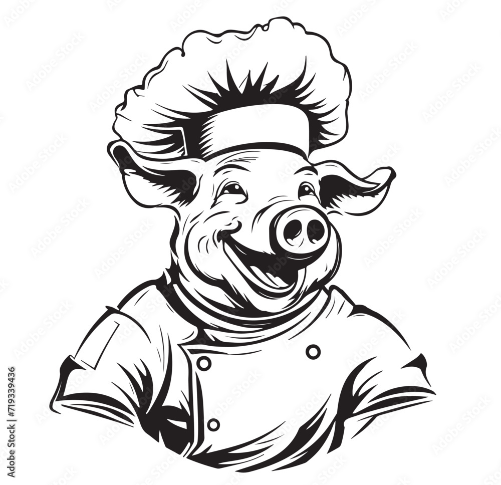 Pig chef in hat cartoon character. Vector clip art illustration Stock ...