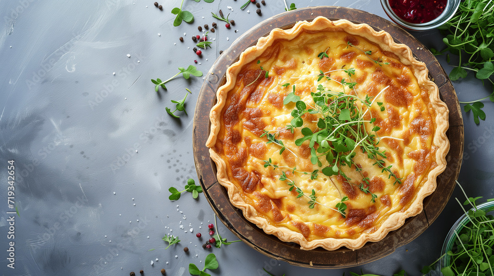 Quiche Lorraine pie with beechwood smoked bacon, creamy Cheddar cheese ...