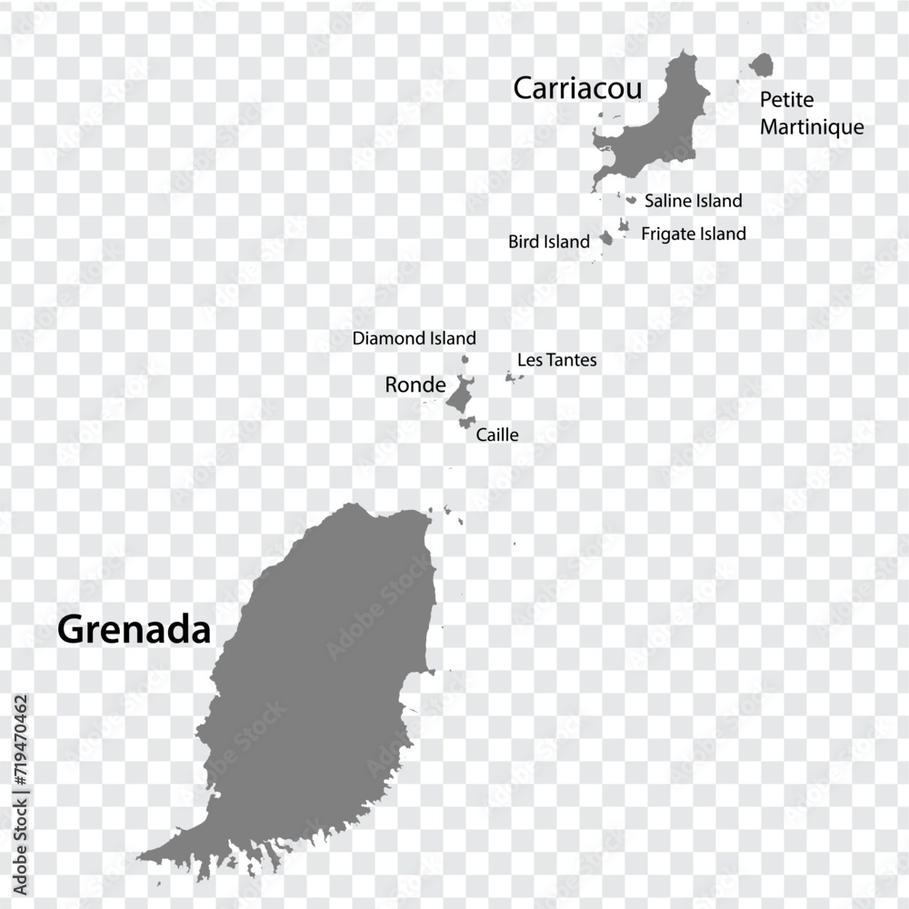 Blank map Grenada in gray. Every Island map is with titles. High ...
