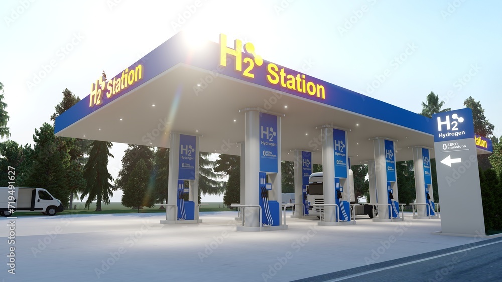 Hydrogen fuel car charging station white color visual concept design ...